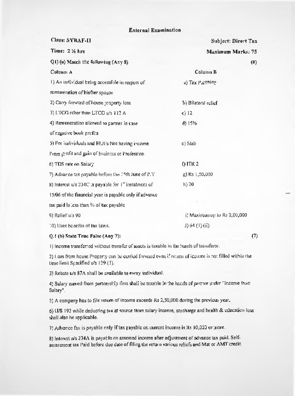 Sybaf SEM 4 April 2023 - Direct Tax & Business Law Exam Paper - Studocu