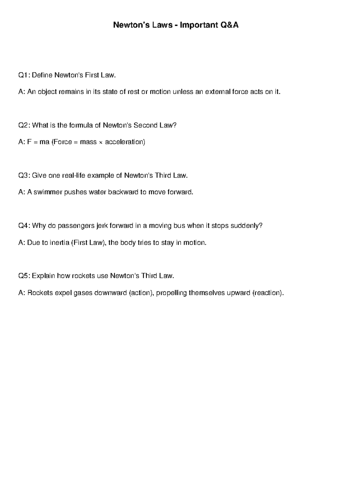 2. Newtons Laws Qn A - A concise collection of important exam-style ...