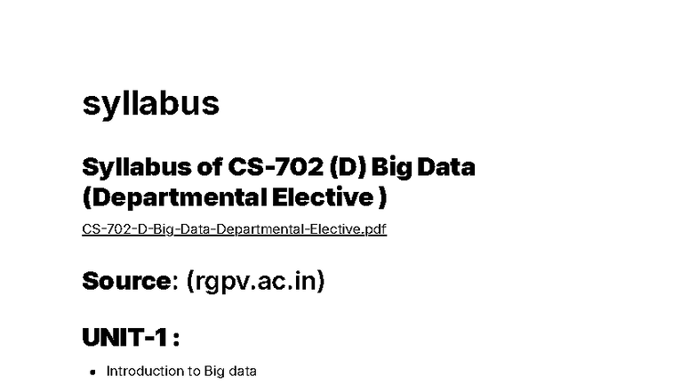 Syllabus of (D) Big Data: Concepts, Technologies, and Applications ...