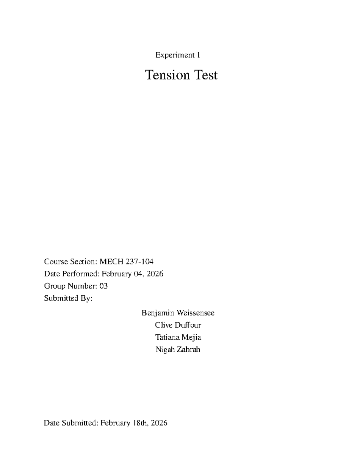 MECH 237 Lab Report 1: Tension Test Analysis of Steel & Aluminum - Studocu
