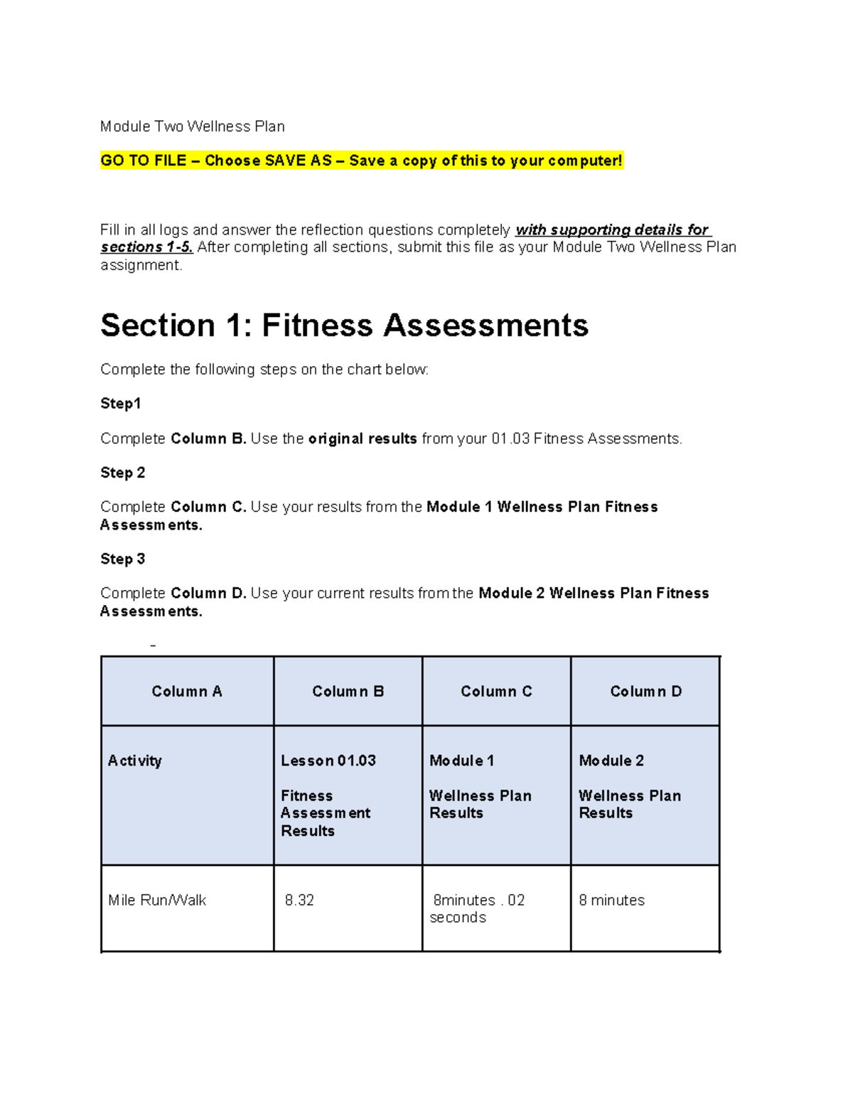 Module 2 Wellness Plan - For the plan we do every week - Module Two ...