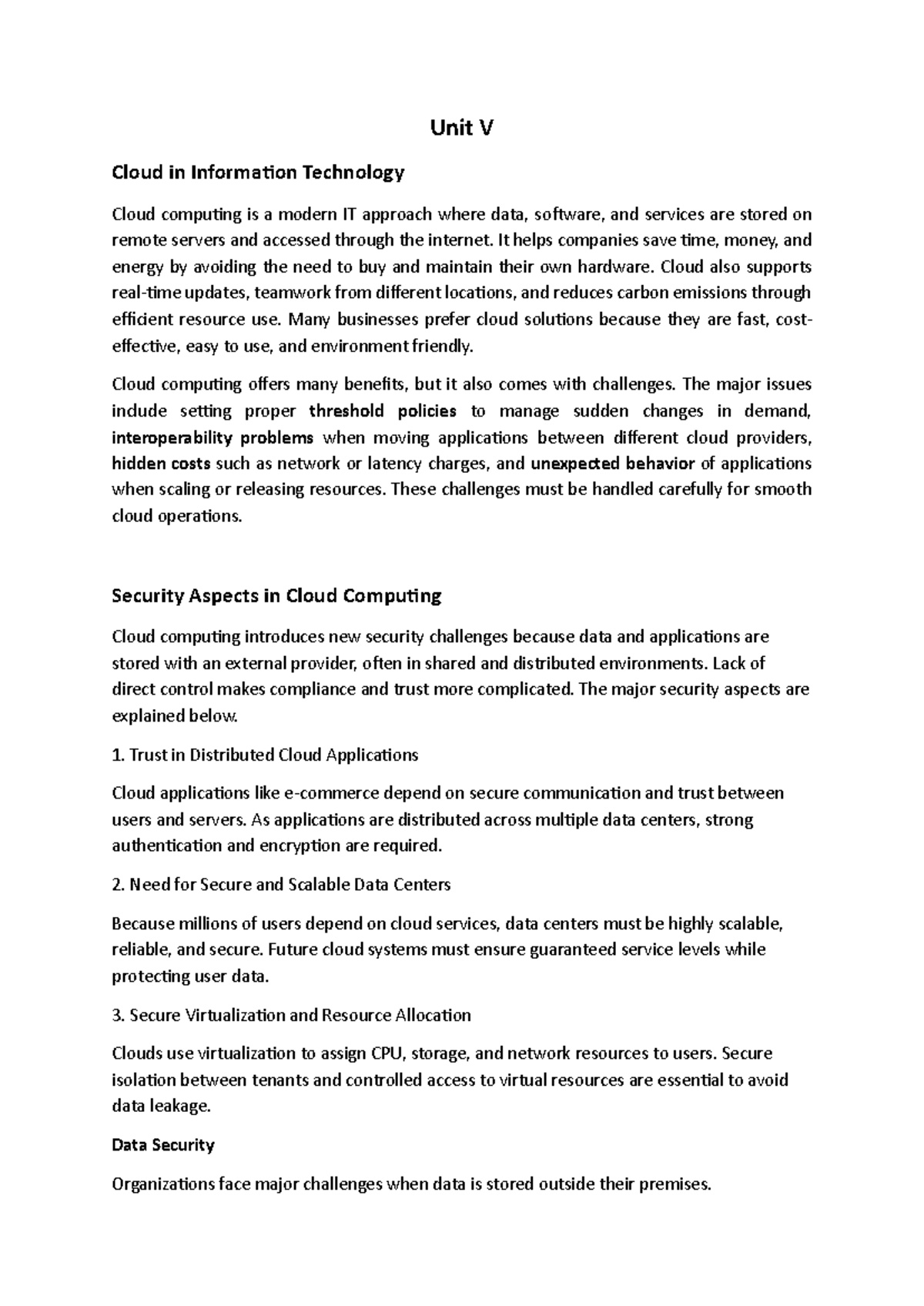Unit V: Cloud Computing in Information Technology - Studocu