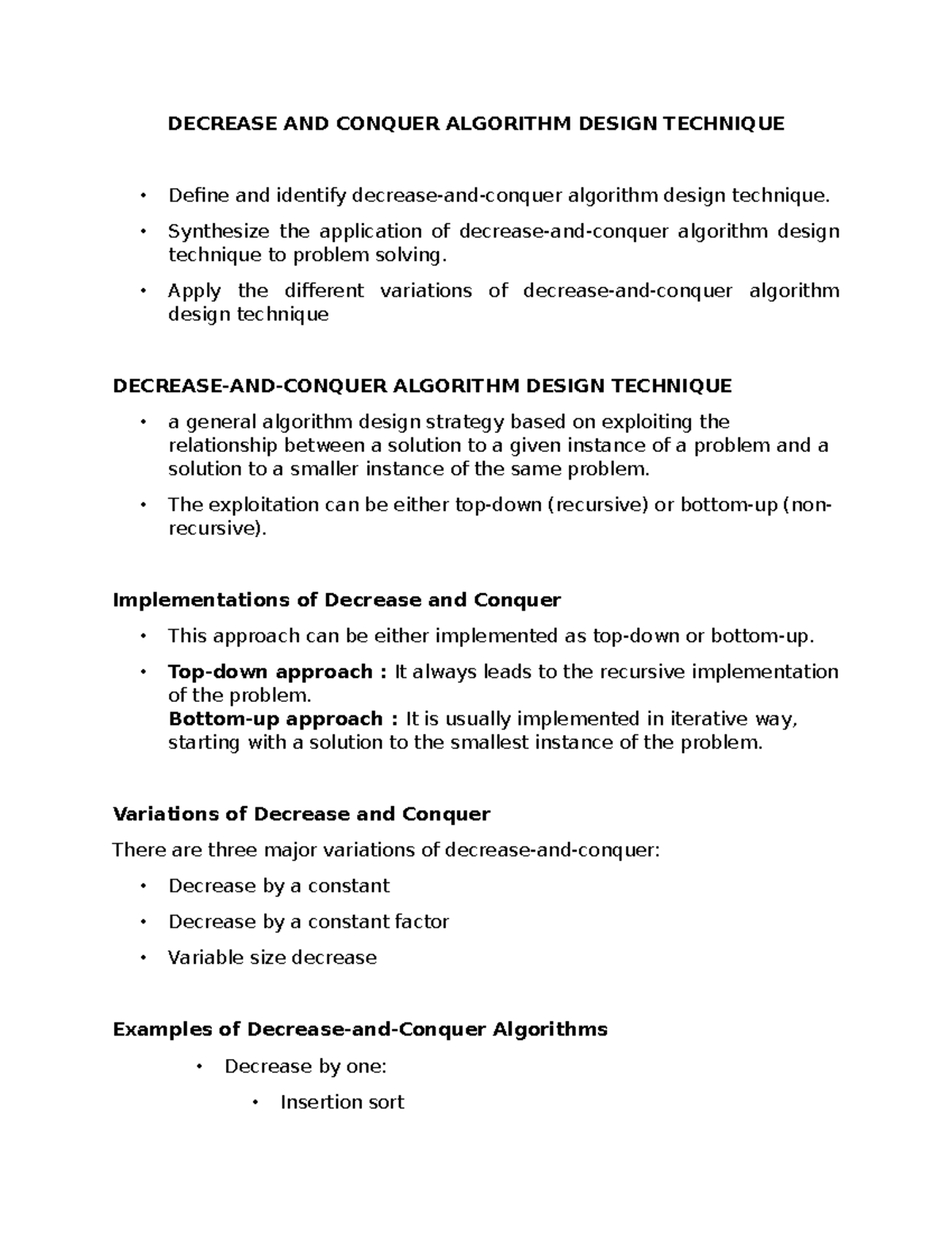 Decrease And Conquer Algorithm Design Technique Decrease And Conquer