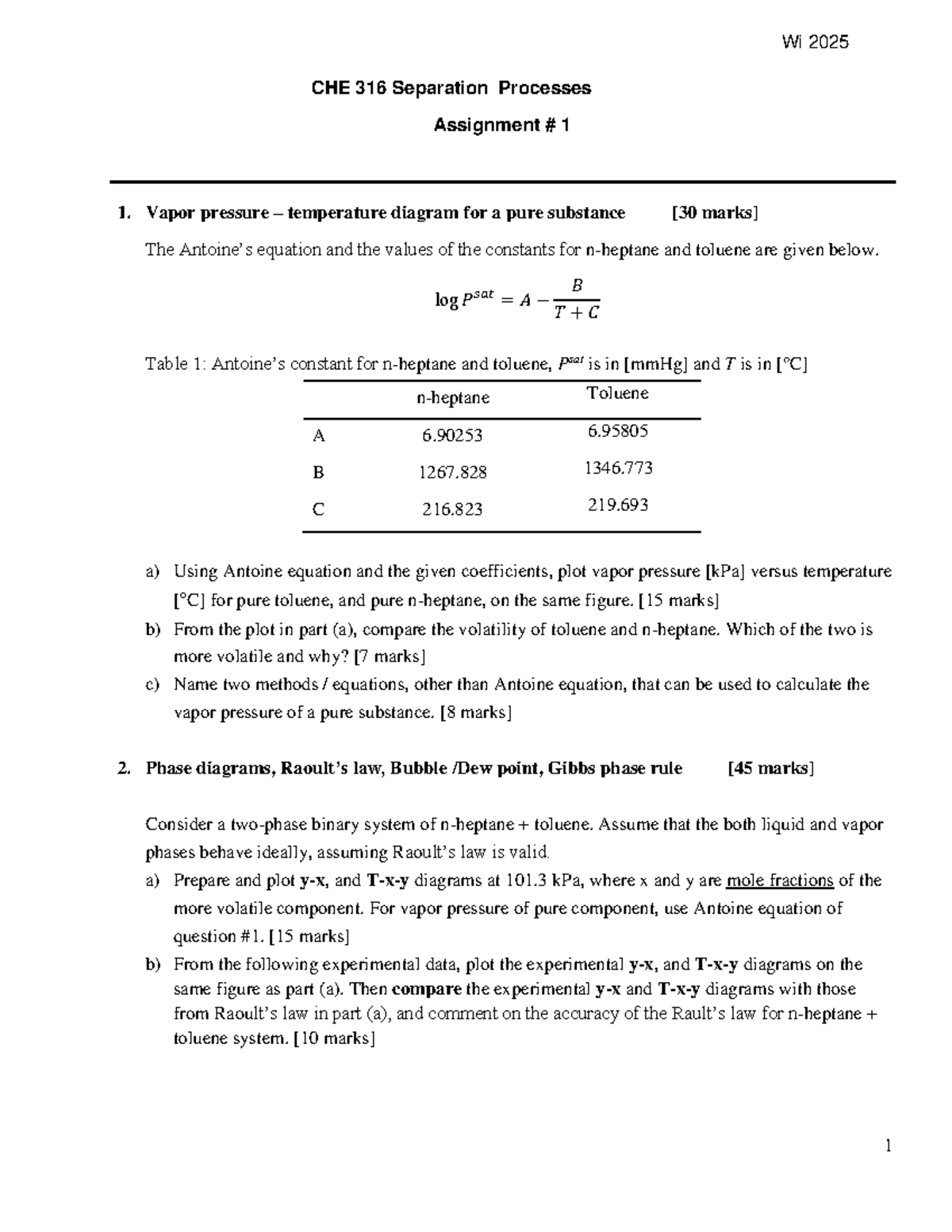 CHE 3 16 Final Assignment #1: Vapor Pressure & Phase Diagrams Analysis ...