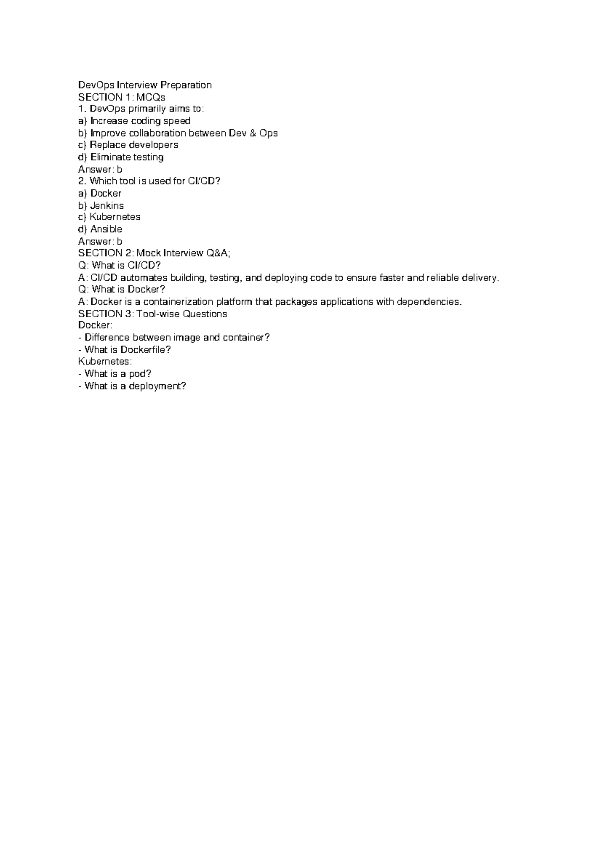 DevOps Interview Prep: MCQs & Mock Interview Guide - Studocu