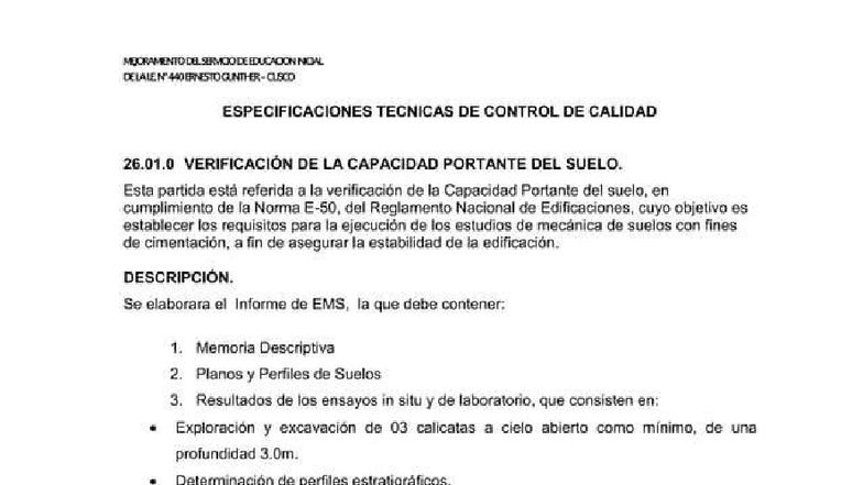 Especificaciones Técnicas de Control de Calidad 26.01.0 a 26.05.0 - Studocu