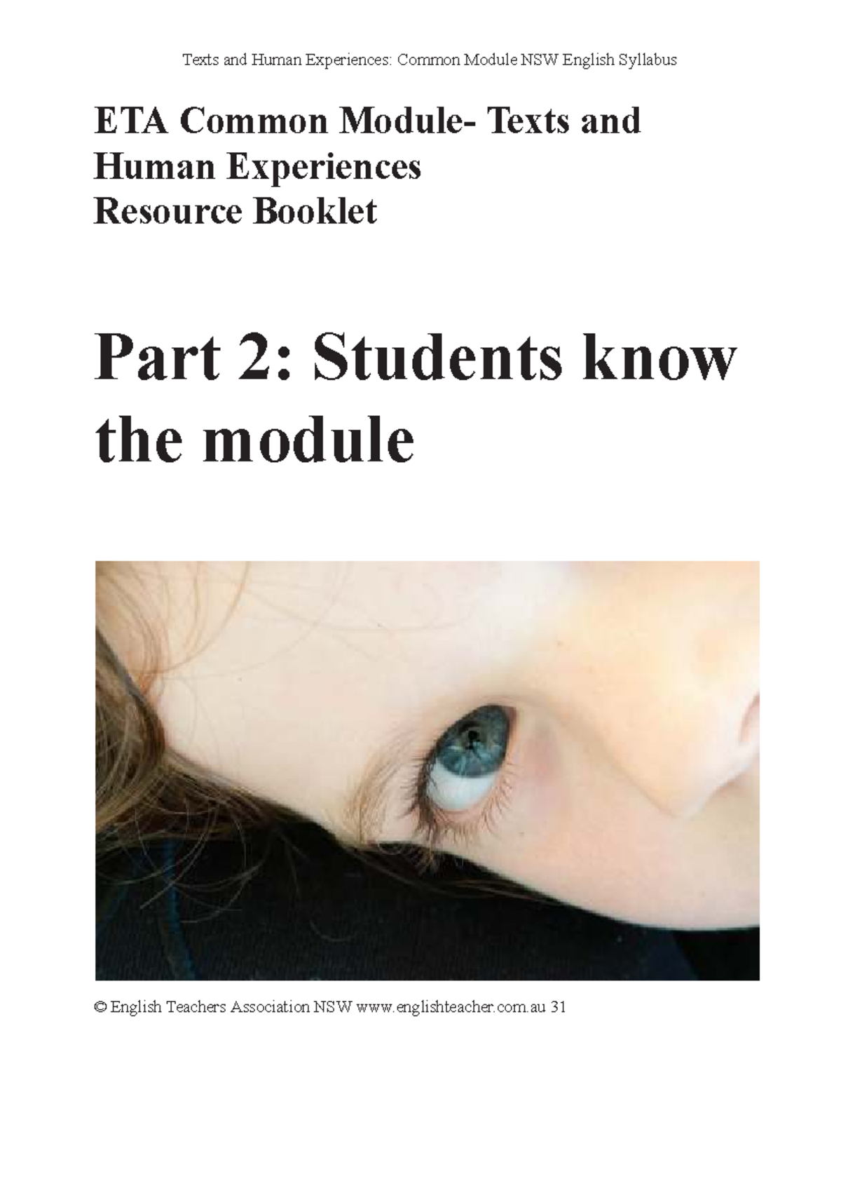ETA Common Module: Texts and Human Experiences Overview and Activities ...