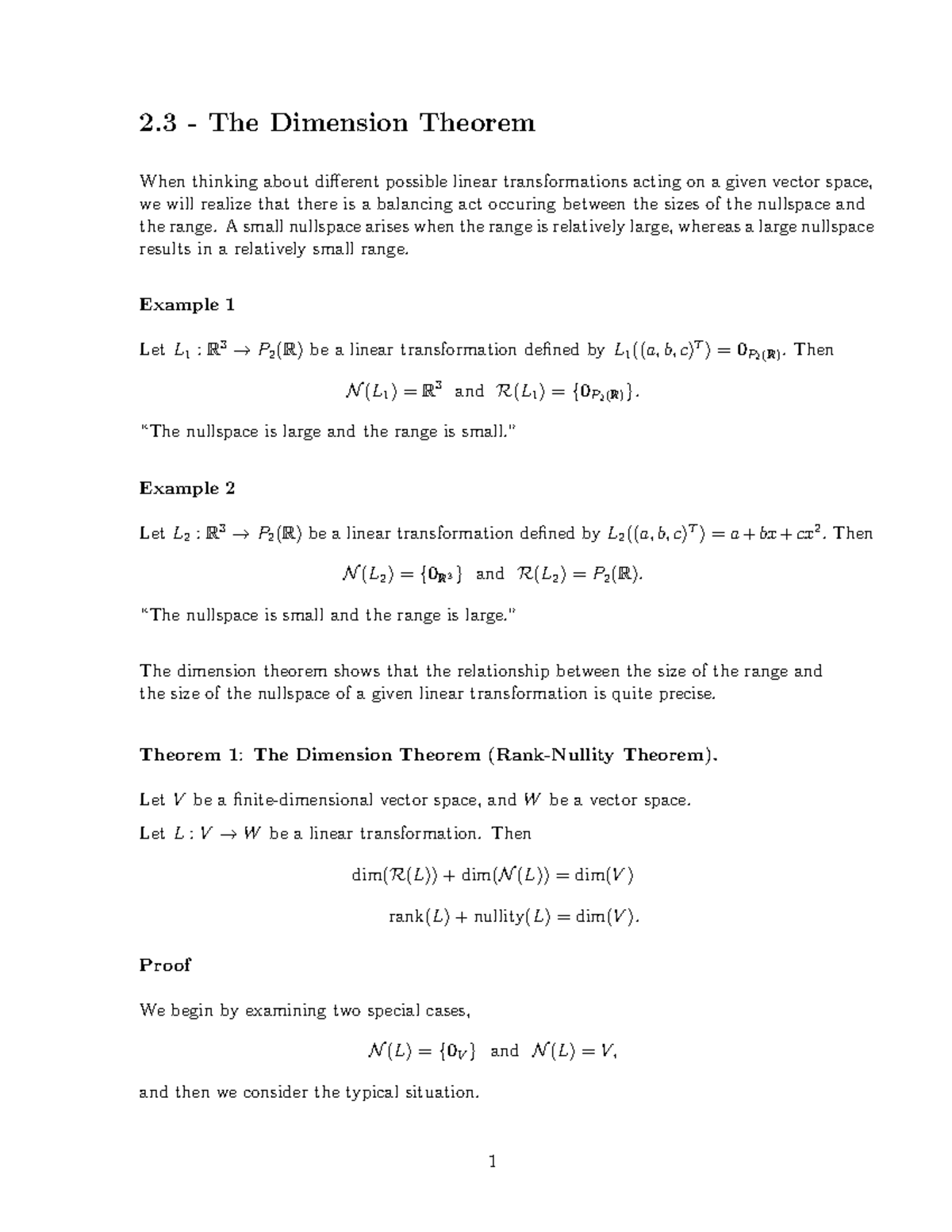 CH 2.3-Dimension Theorem - 2 - The Dimension Theorem When thinking ...