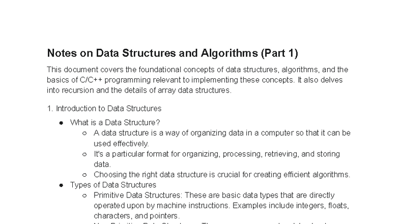 Data Structures & Algorithms Notes (CS101) - Part 1 to 3 - Studocu
