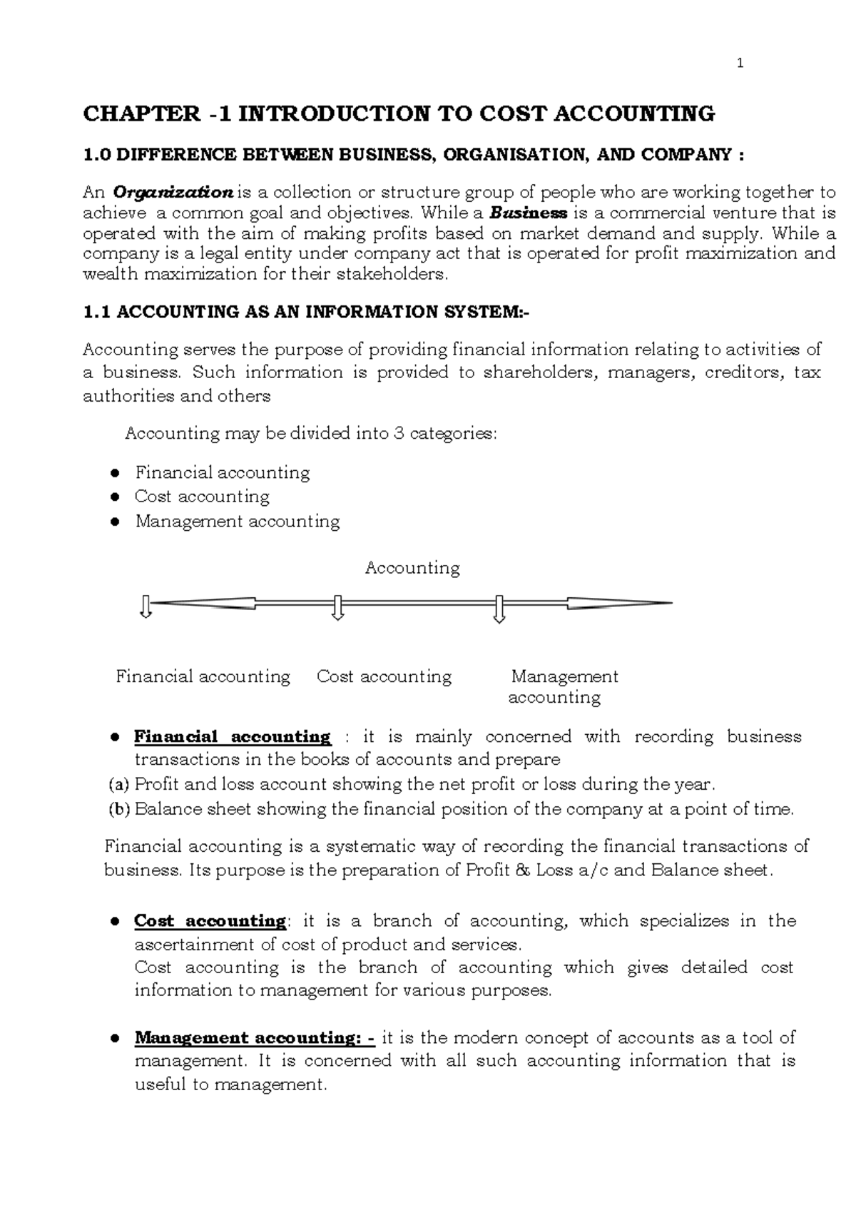 Cost Accounting - Chapter 1 Overview and Key Concepts - Studocu