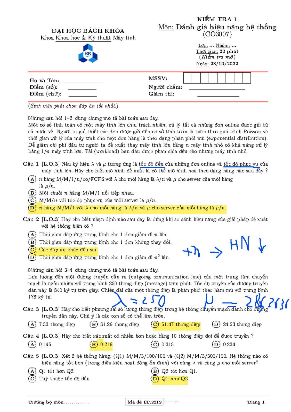 Test 1 vn L02 printed - Test - ĐẠI HỌC BÁCH KHOA Khoa Khoa học & Kỹ ...