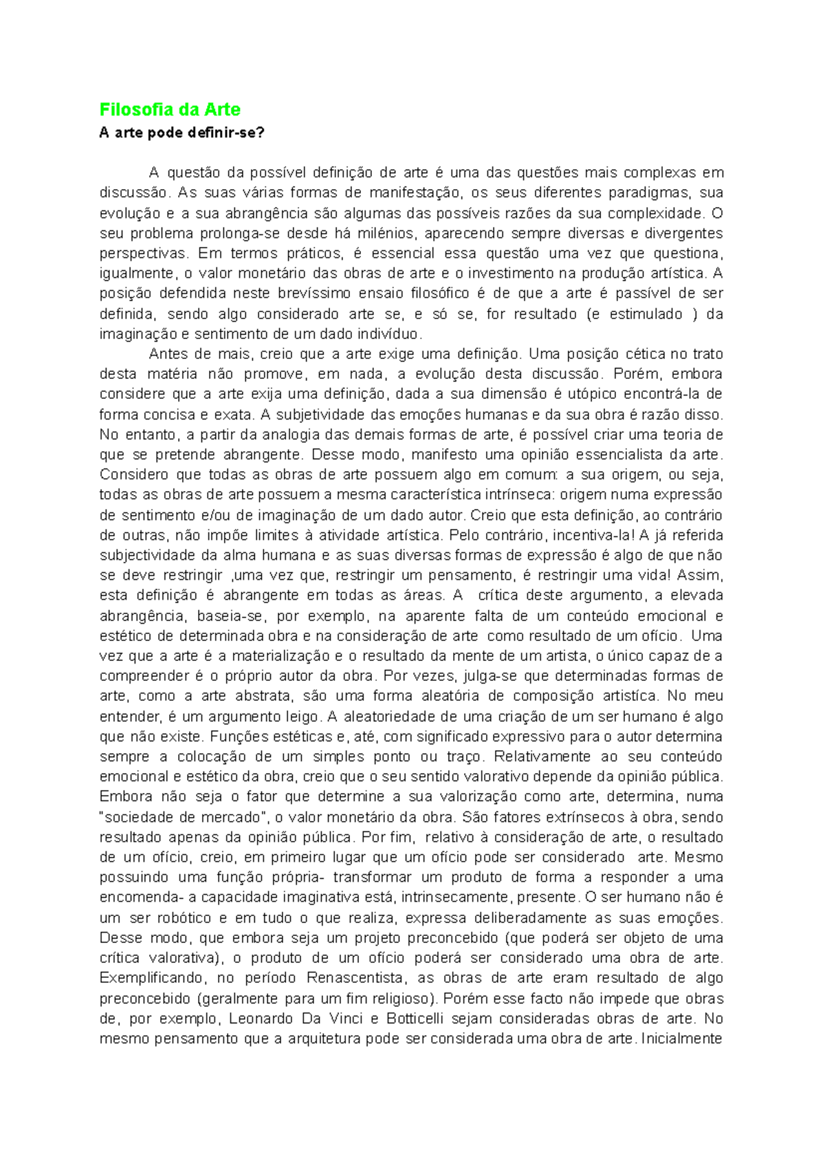 Filosofia da Arte: Definição e Complexidade da Expressão Artística ...
