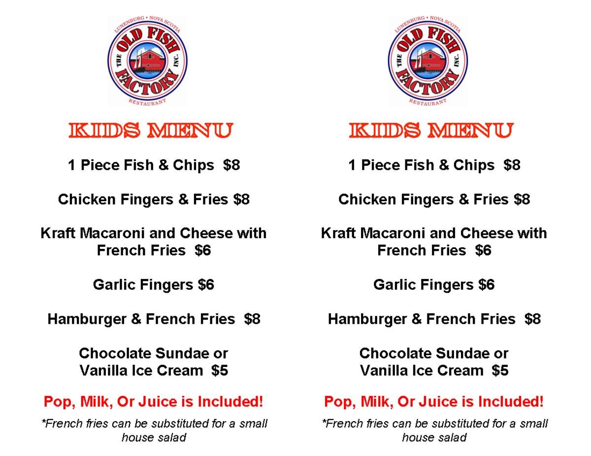 FF-Kids-Menu - ví dụ - 1 Piece Fish & Chips $ Chicken Fingers & Fries ...