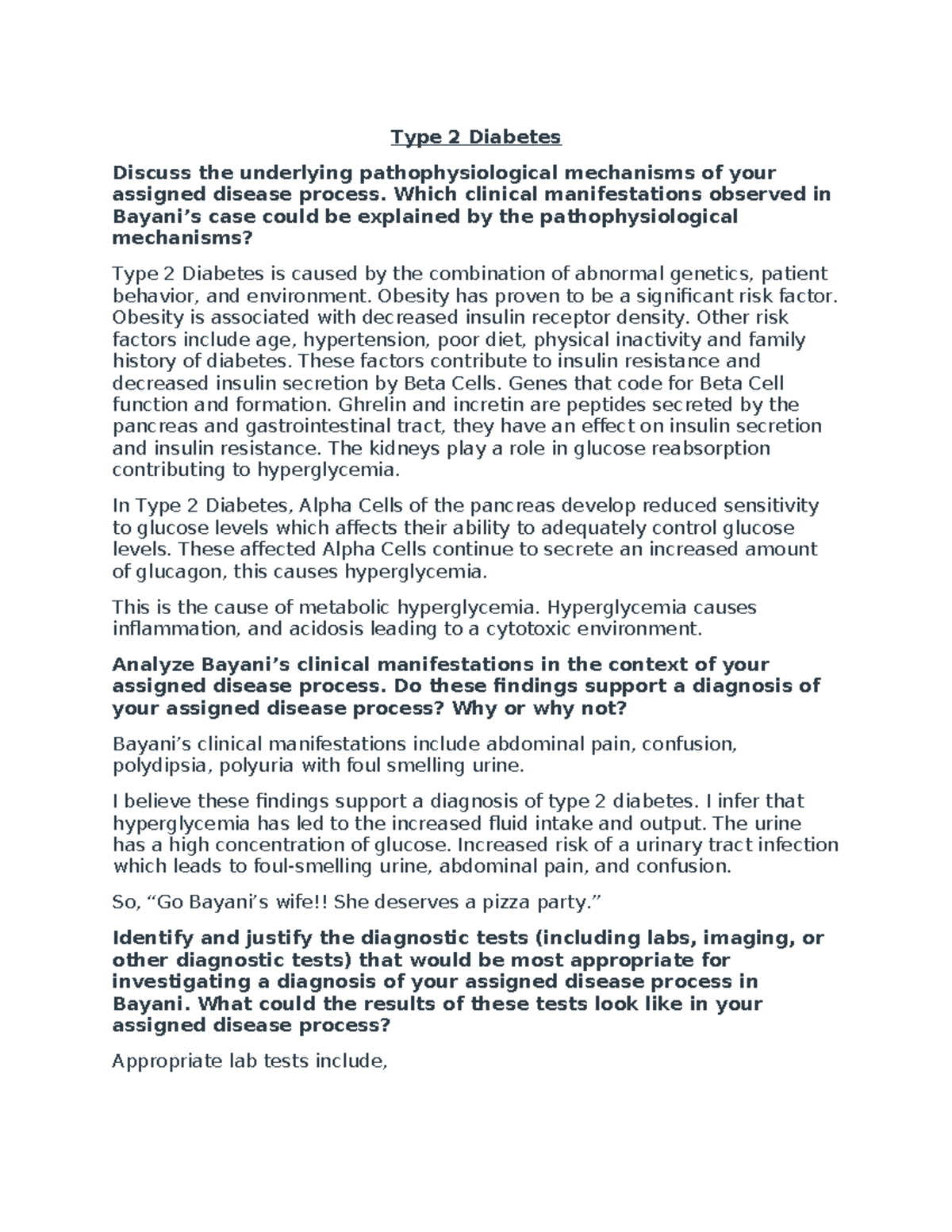 Week 6 Discussion: Pathophysiology & Diagnosis of Type 2 Diabetes - Studocu