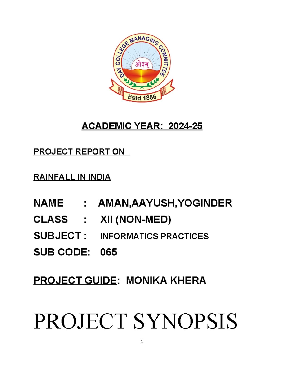 Project Report on Rainfall Analysis in India - Class XII (065) - Studocu