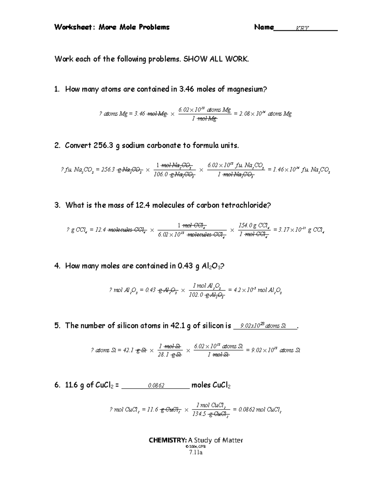 Worksheet: Module 7 More Mole Solutions KEY - Studocu