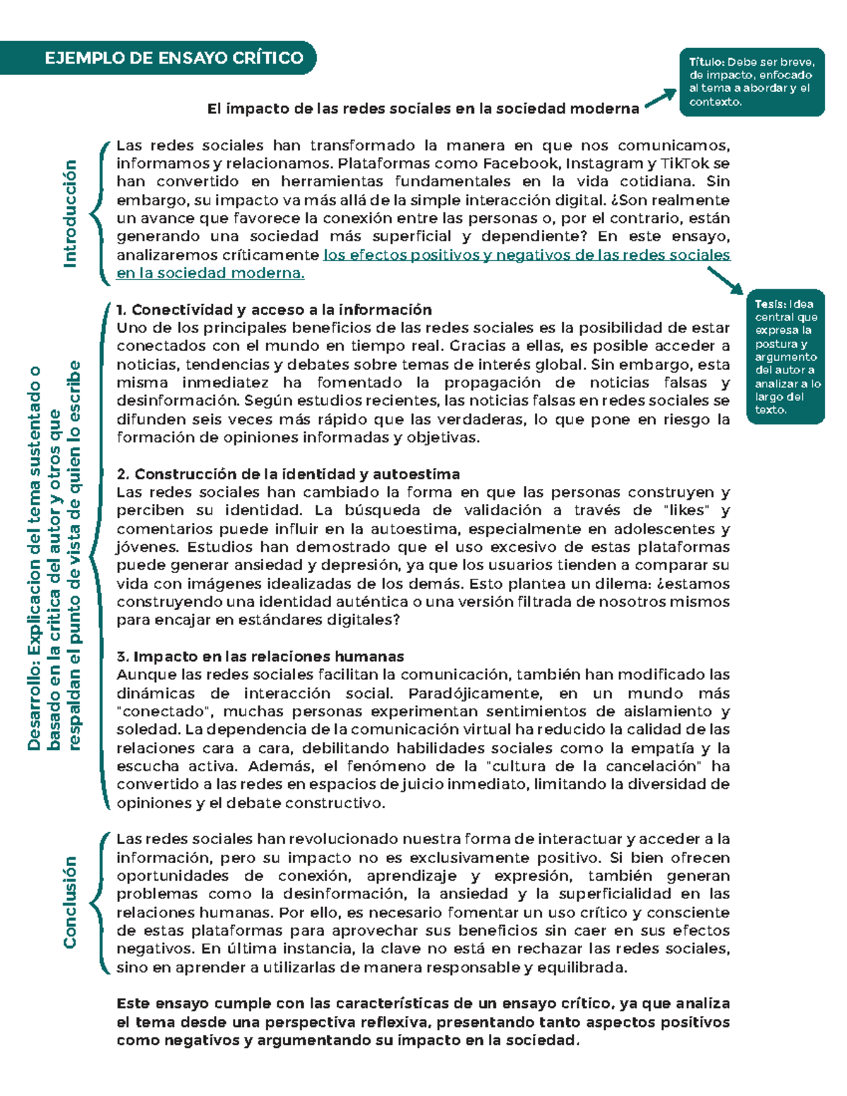 EJEMPLO DE ENSAYO CRÍTICO: Impacto de las Redes Sociales en la Sociedad ...