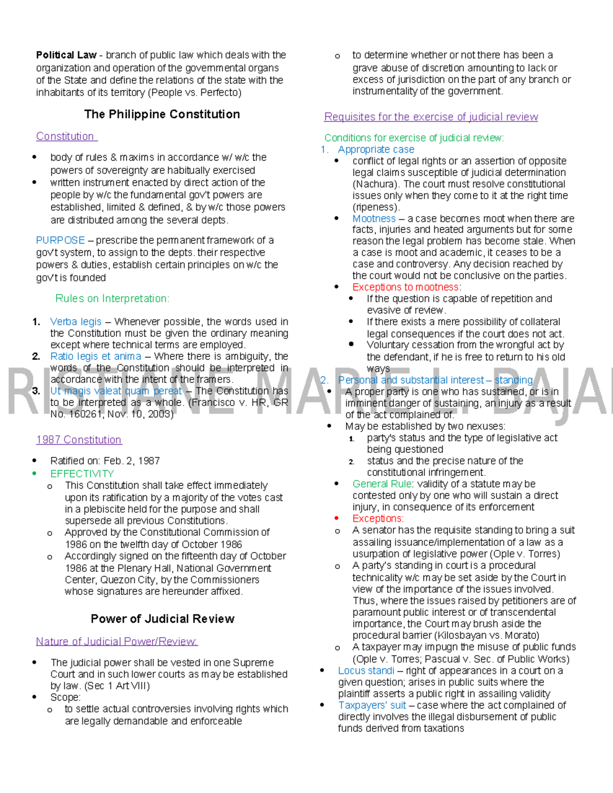 Constitutional Law 1 Prelim Reviewer: Key Concepts & Principles - Studocu