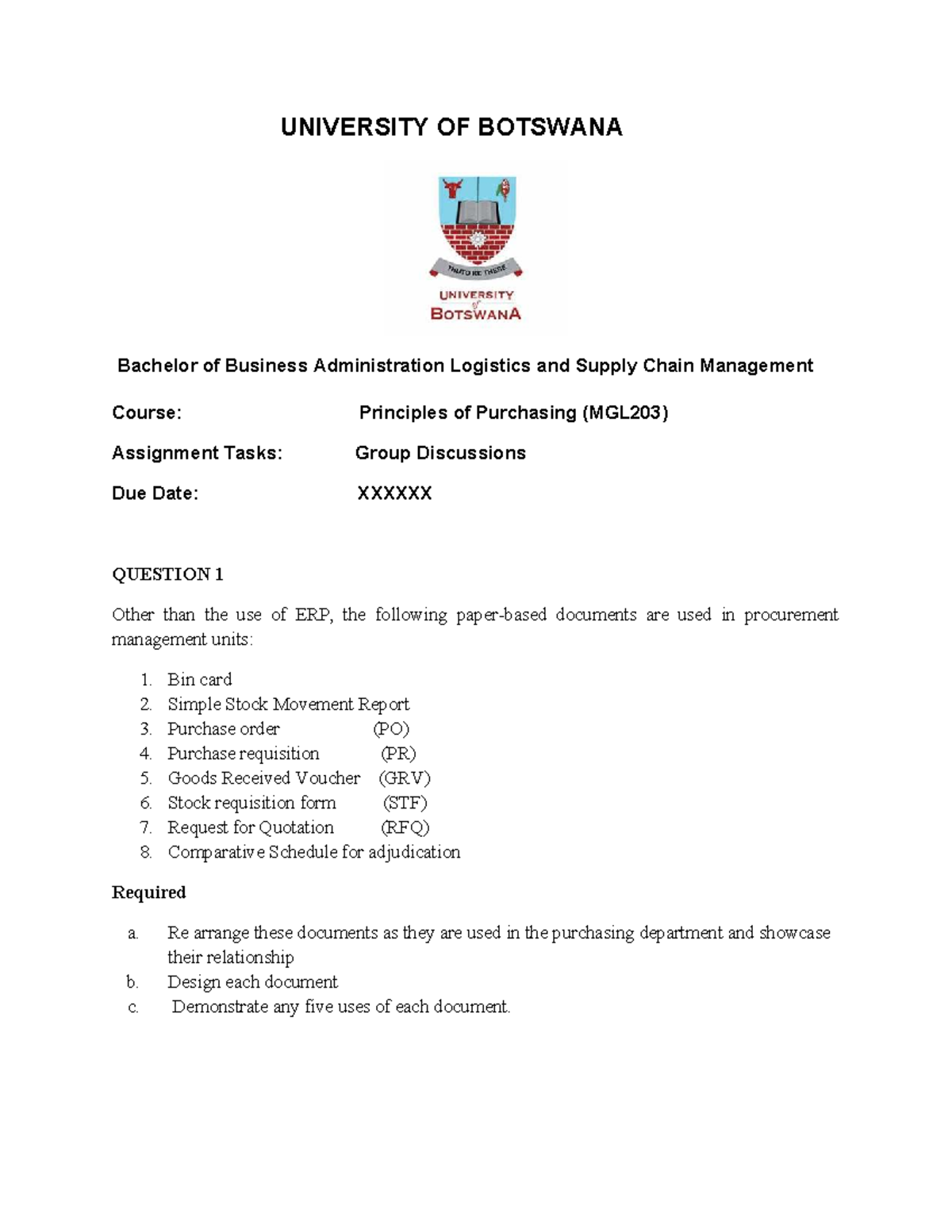 MGL203 Principles of Purchasing Class Discussion Notes - Studocu
