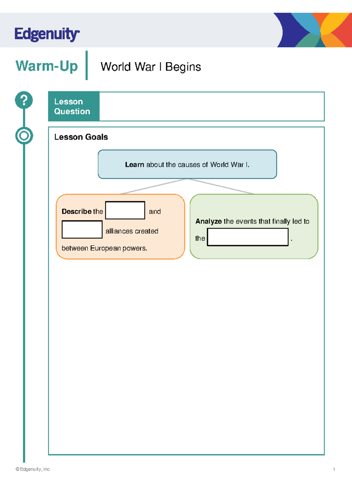 3316 05 02 World War IBegins GN SE - Lesson Goals ? LessonQuestion Warm ...
