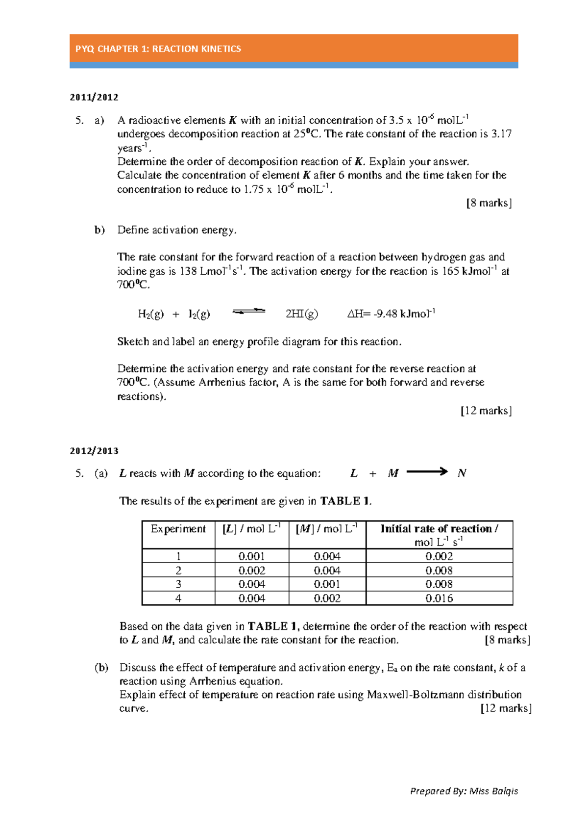PYQ SK025 CHAPTER 1: REACTION KINETICS QUESTIONS AND SOLUTIONS - Studocu