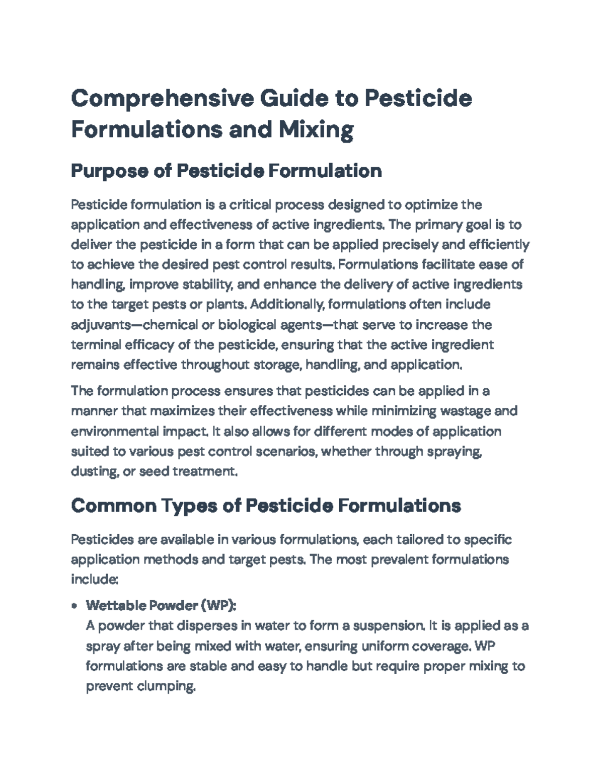 Comprehensive Guide to Pesticide Formulations & Mixing Practices - Studocu