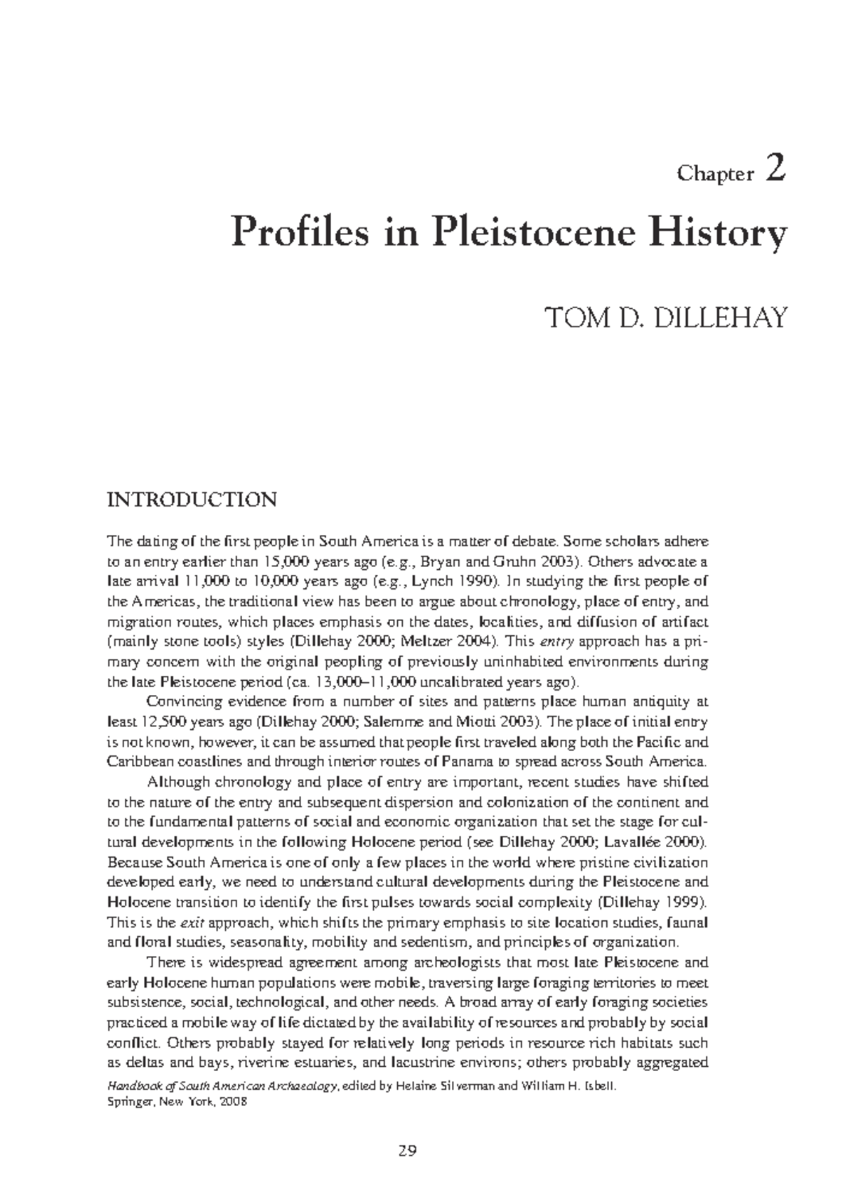 Chapter 2: Profiles in Pleistocene History (TOM D. DILLEHAY) - Studocu