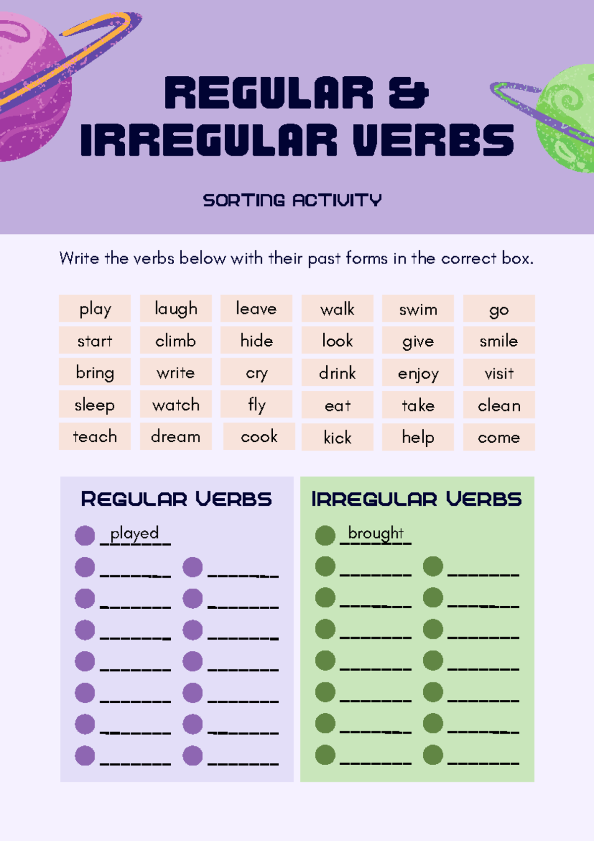 Irregular Verbs Sorting Activity - ESL Lesson - Studocu