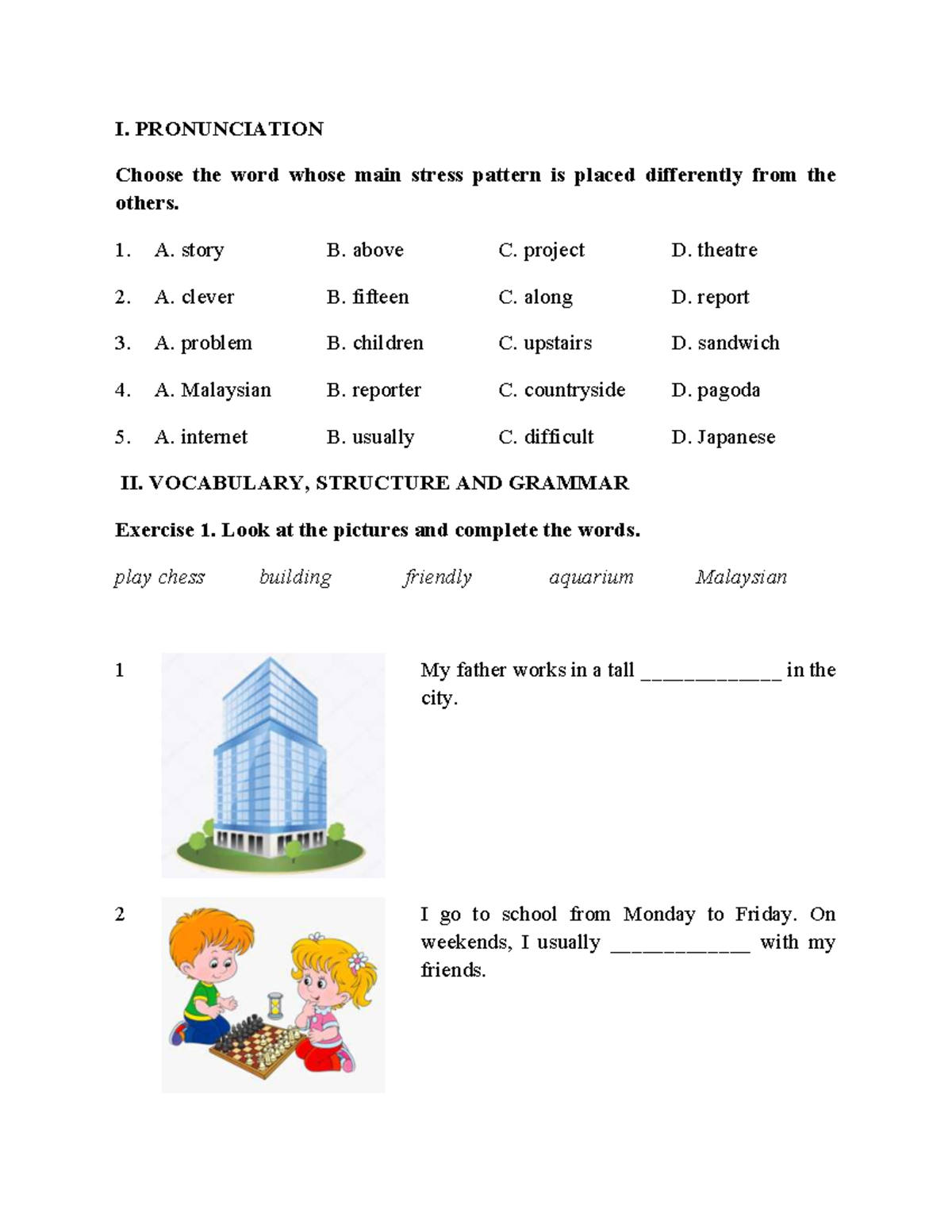 Pronunciation & Vocabulary Practice: ESL Exercises for Doc1 - Studocu
