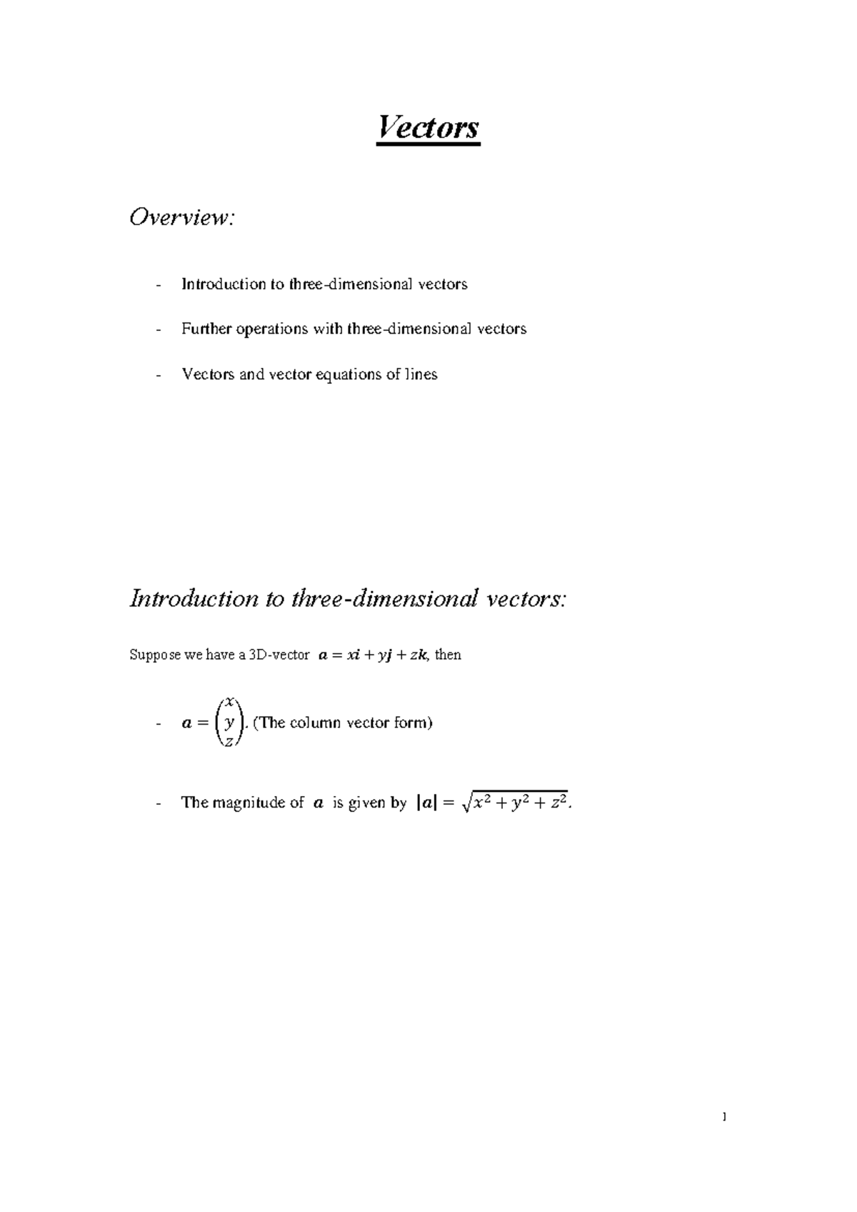 Vectors 1: Overview and Operations with Vectors - Studocu