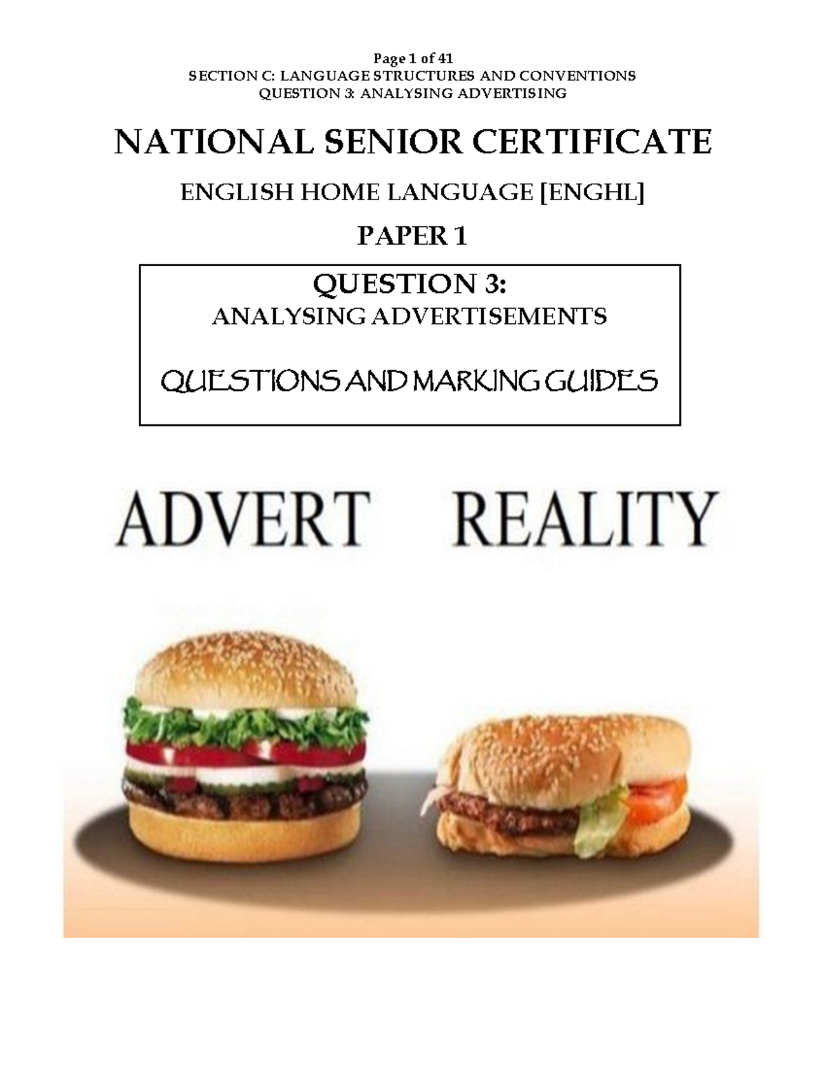 Adverts and Advertising Revision Exercises: NSC English HL Paper 1 ...