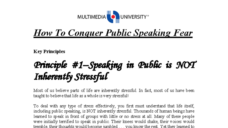 2b. Key Principles to Overcome Public Speaking Anxiety - Studocu