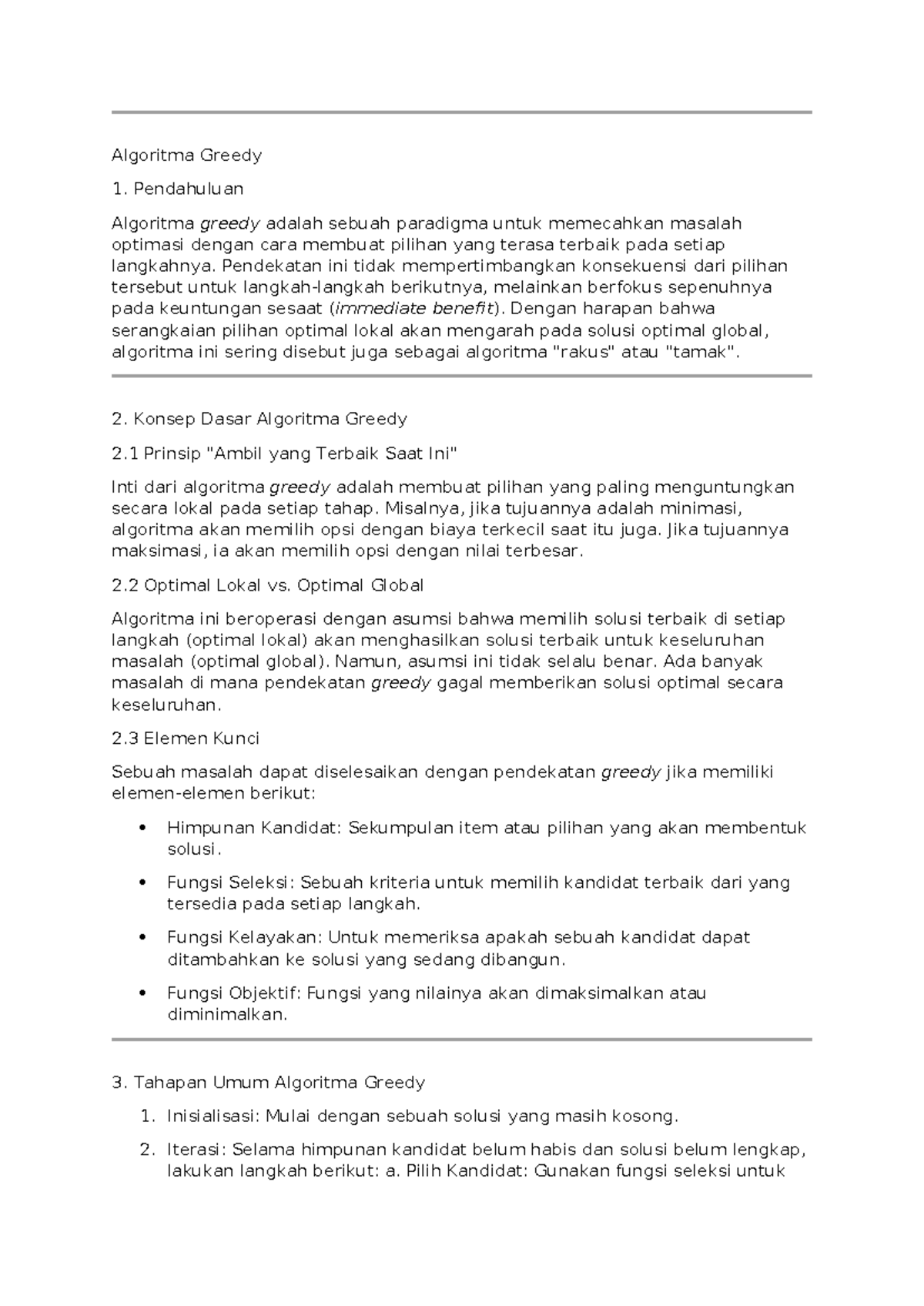 Algoritma Greedy: Prinsip, Tahapan, dan Contoh Kasus - Studocu