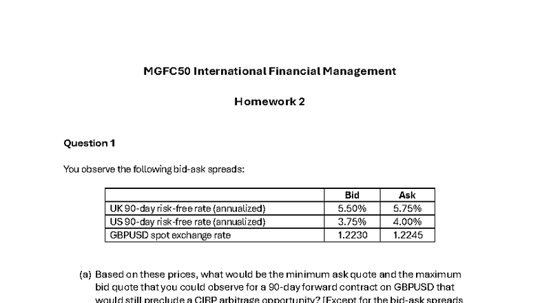 MGFC50 International Financial Management Homework 2 Solutions - Studocu