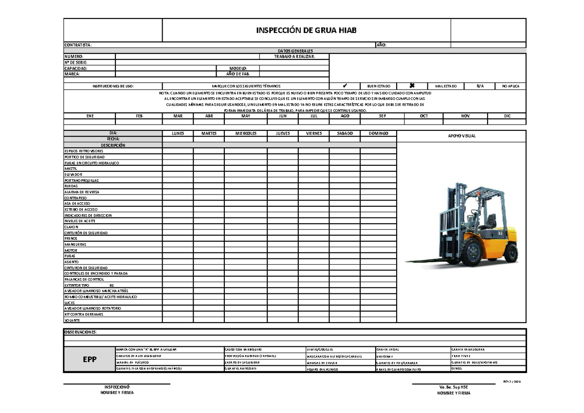 Inspección de Grua HIAB - Checklist y Datos Generales - Studocu