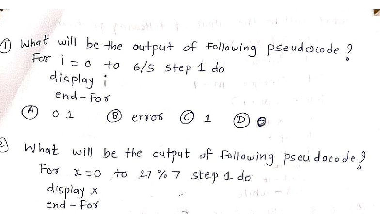 Infosys Technical Questions: Pseudocode Output Analysis - Studocu