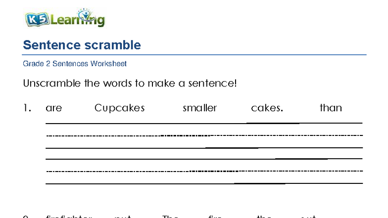 Grade 2 Sentence Scramble Worksheet: Unscramble the Sentences - Studocu