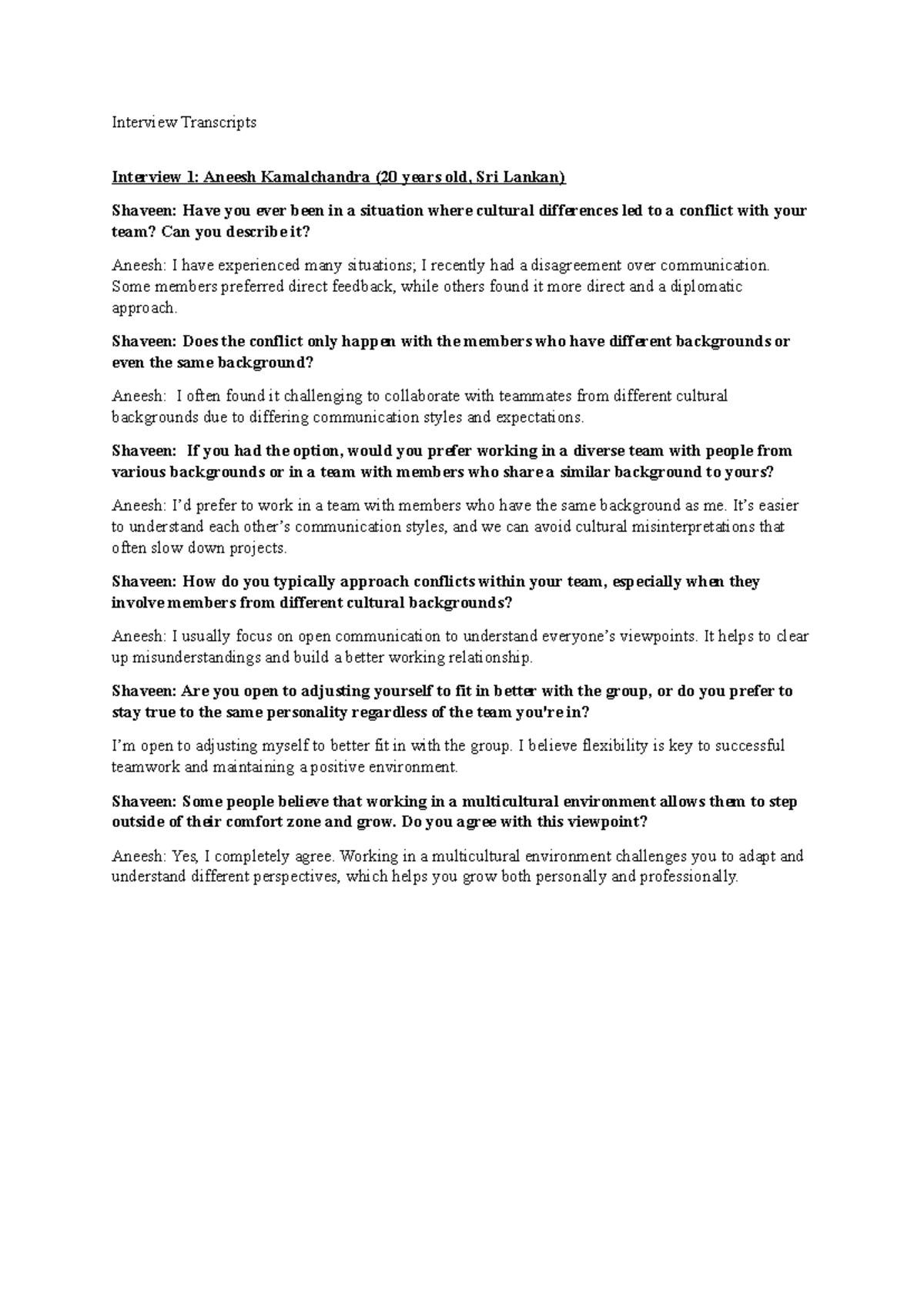 Final Interview Responses Edited - Interview Transcripts Interview 1 ...