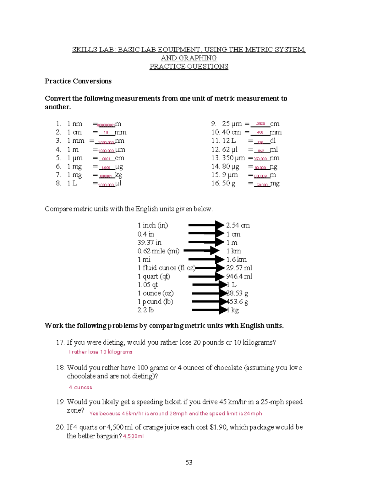SKILLS LAB: BASIC LAB EQUIPMENT AND METRIC SYSTEM PRACTICE - Studocu