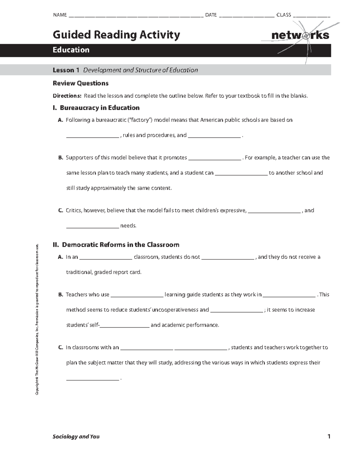 Soc 12-1 GRA - Guided Reading Activity: Education Structures and ...