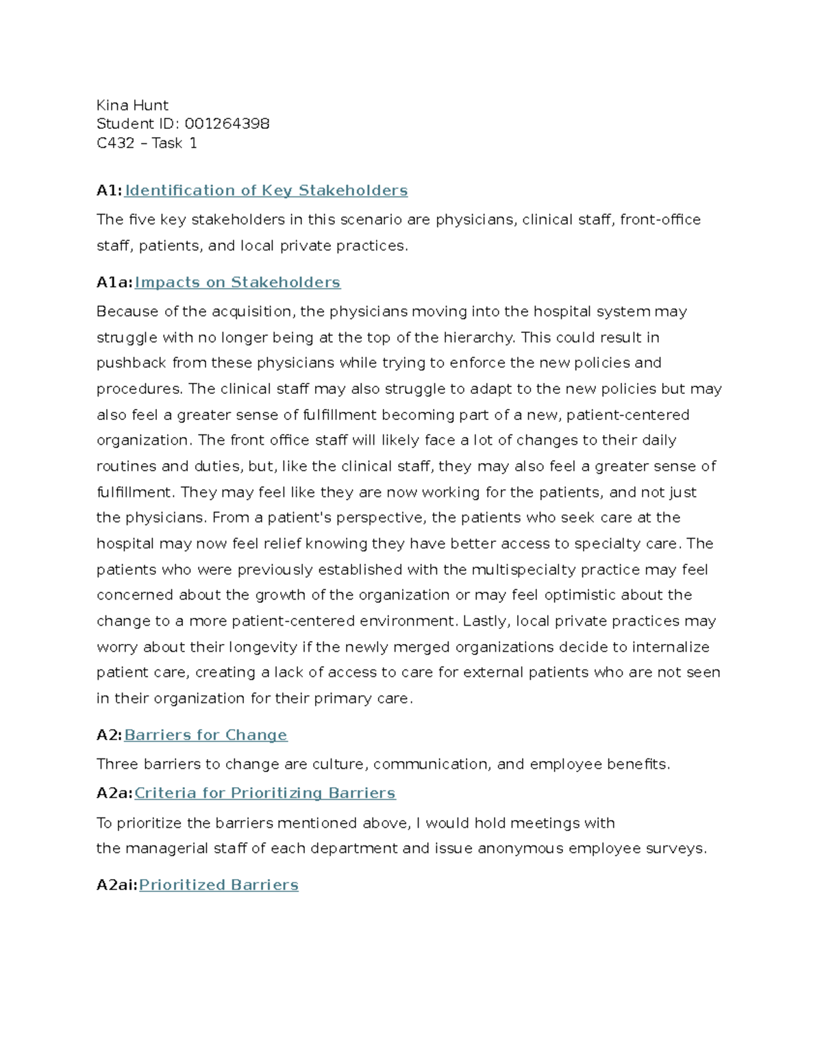 C432 Task 1 - C432 Task 1 - Passed - Kina Hunt Student ID: 001264398 ...