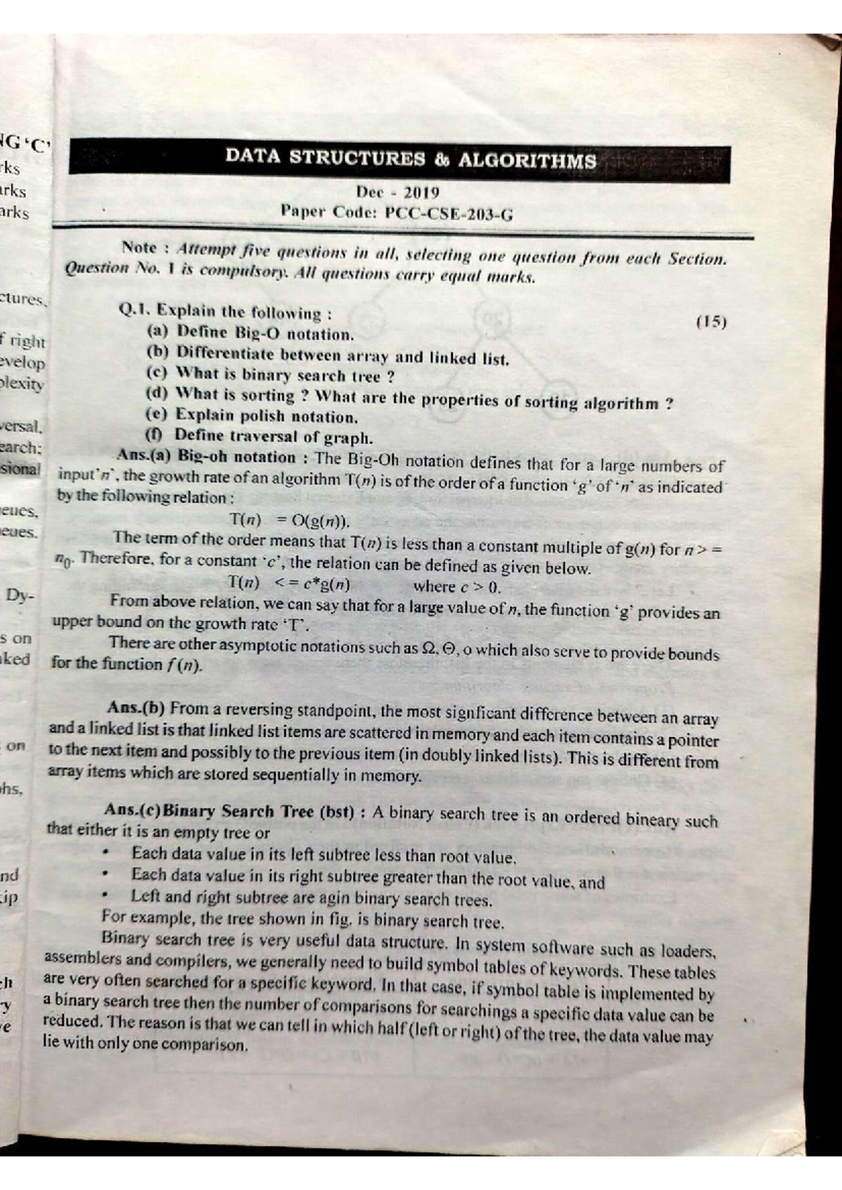 Data Structures Algorithms - DSA in C: Dec 2019 Solved Paper - Studocu
