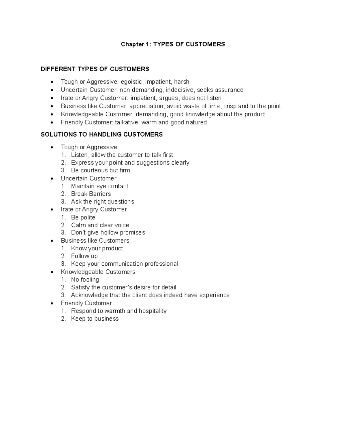 Customer Types and Quality Strategies in Tourism and Hospitality - Studocu