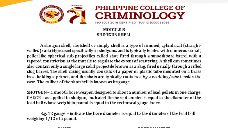 Module 8 - Shotgun Shells Overview and Key Concepts - Studocu