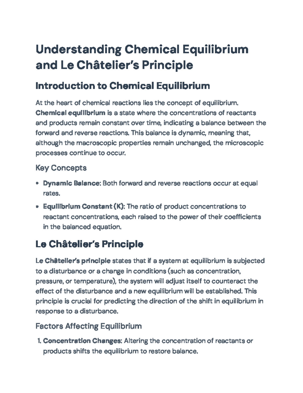 Chemical Equilibrium and Le Châtelier's Principle Overview ...