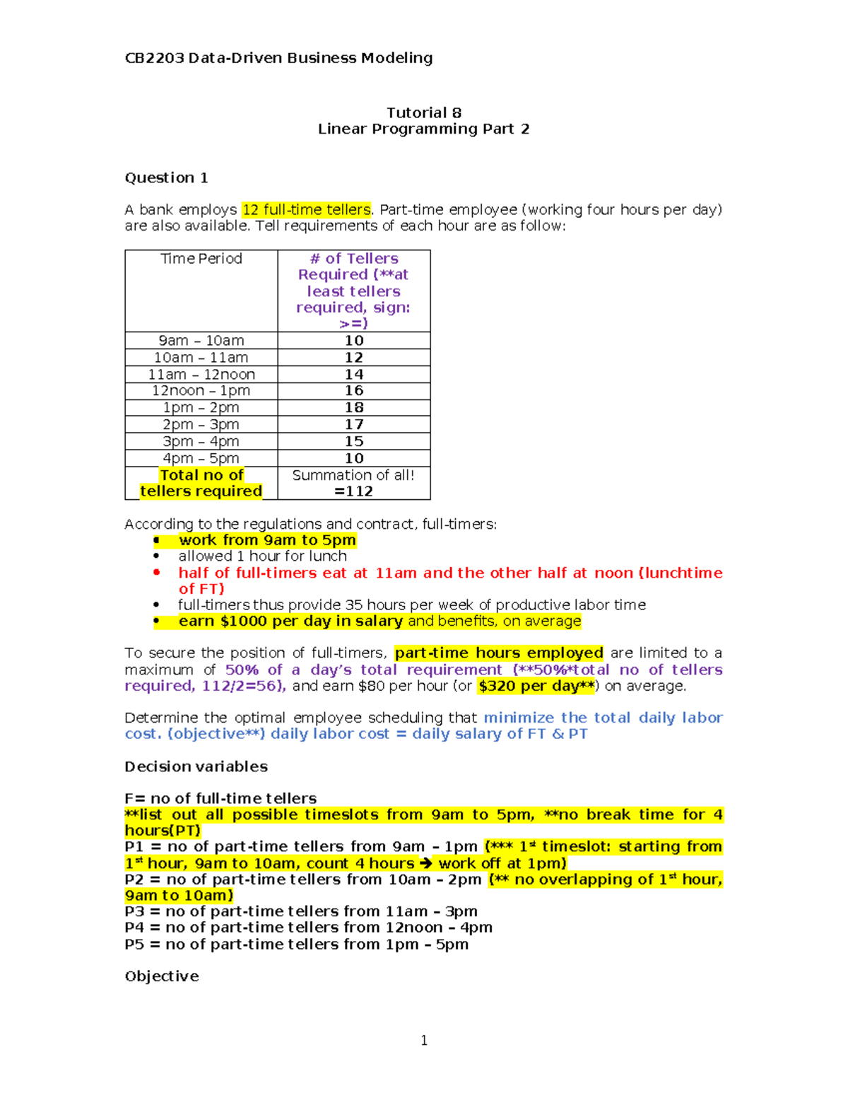 Linear Programming Tutorial 8 Analysis & Employee Scheduling Guide ...