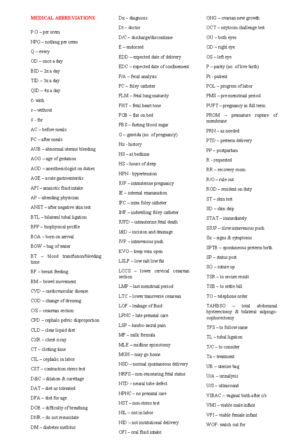Medical Abbreviations for Healthcare: A Comprehensive Guide - Studocu