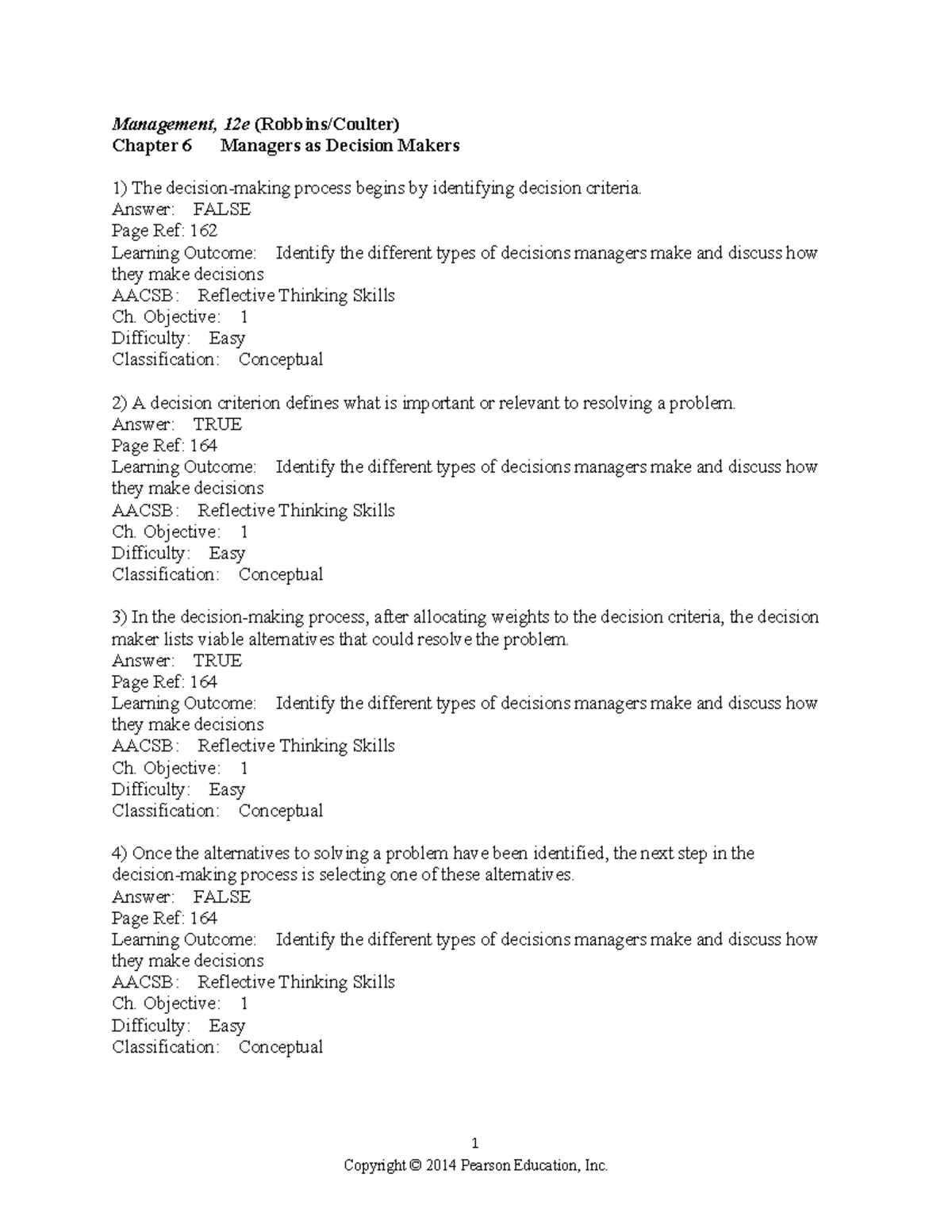 question bank 6 - 1 Management, 12e (Robbins/Coulter) Chapter 6 ...
