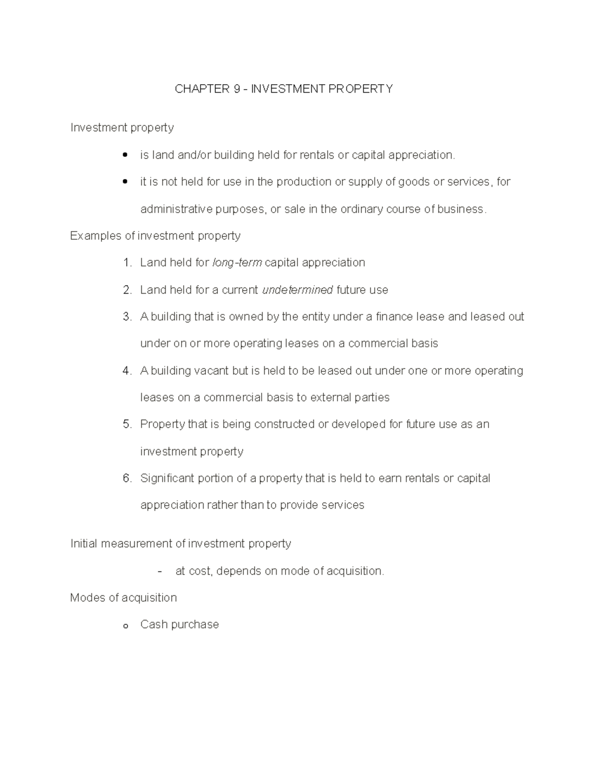 Chapter 9 - Investment Property Overview and Key Concepts - Studocu