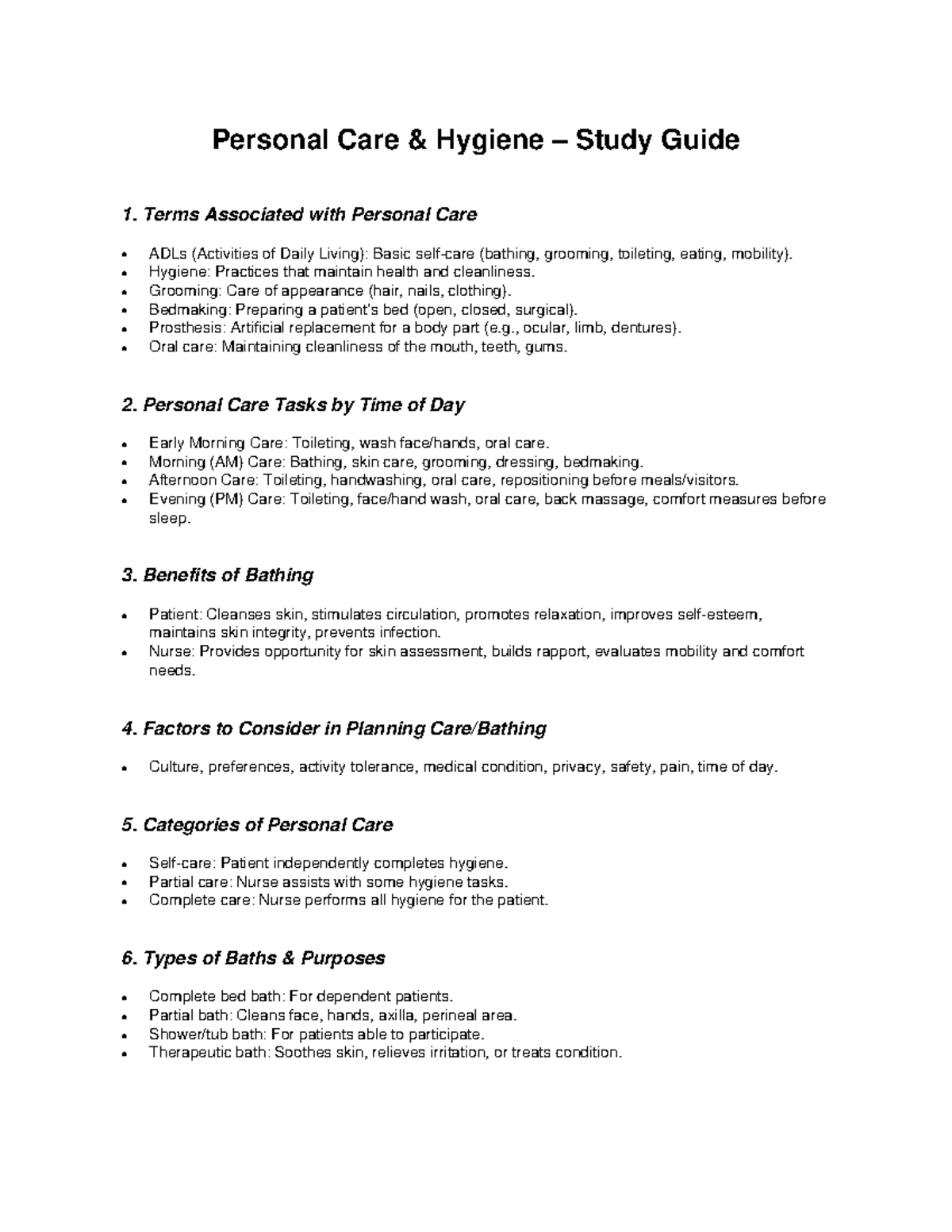 Personal Care Hygiene Study Guide: ADLs & Best Practices - Studocu